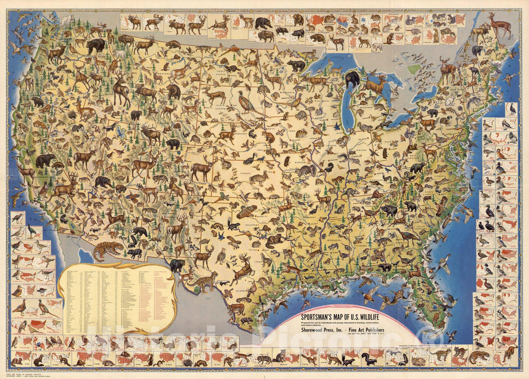 Historic Map : Sportmen's Map of U.S. Wildlife, 1956 - Vintage Wall Ar ...