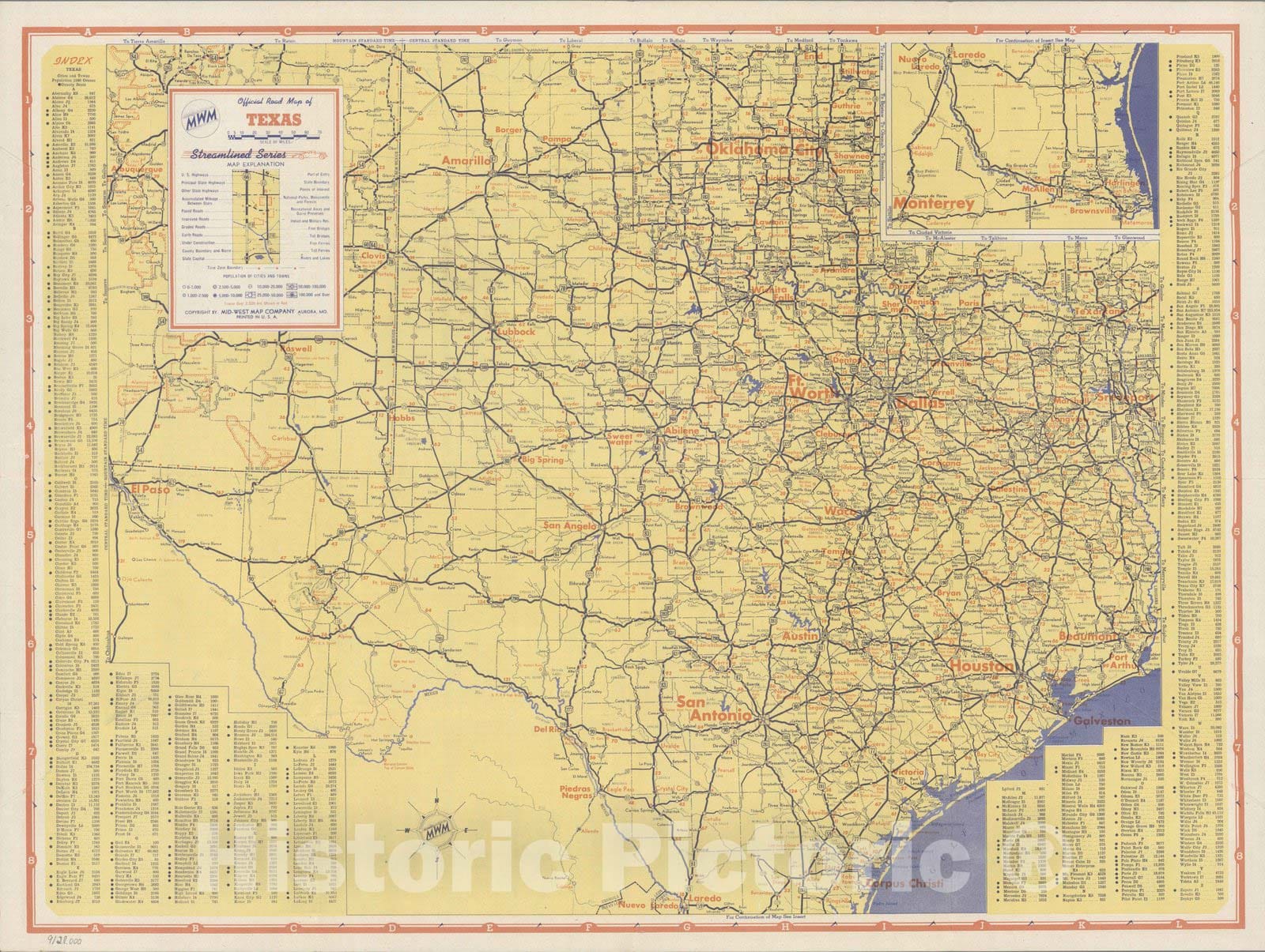 Historic Wall Map : Official Road Map of Texas. Streamlined Series, 19 ...