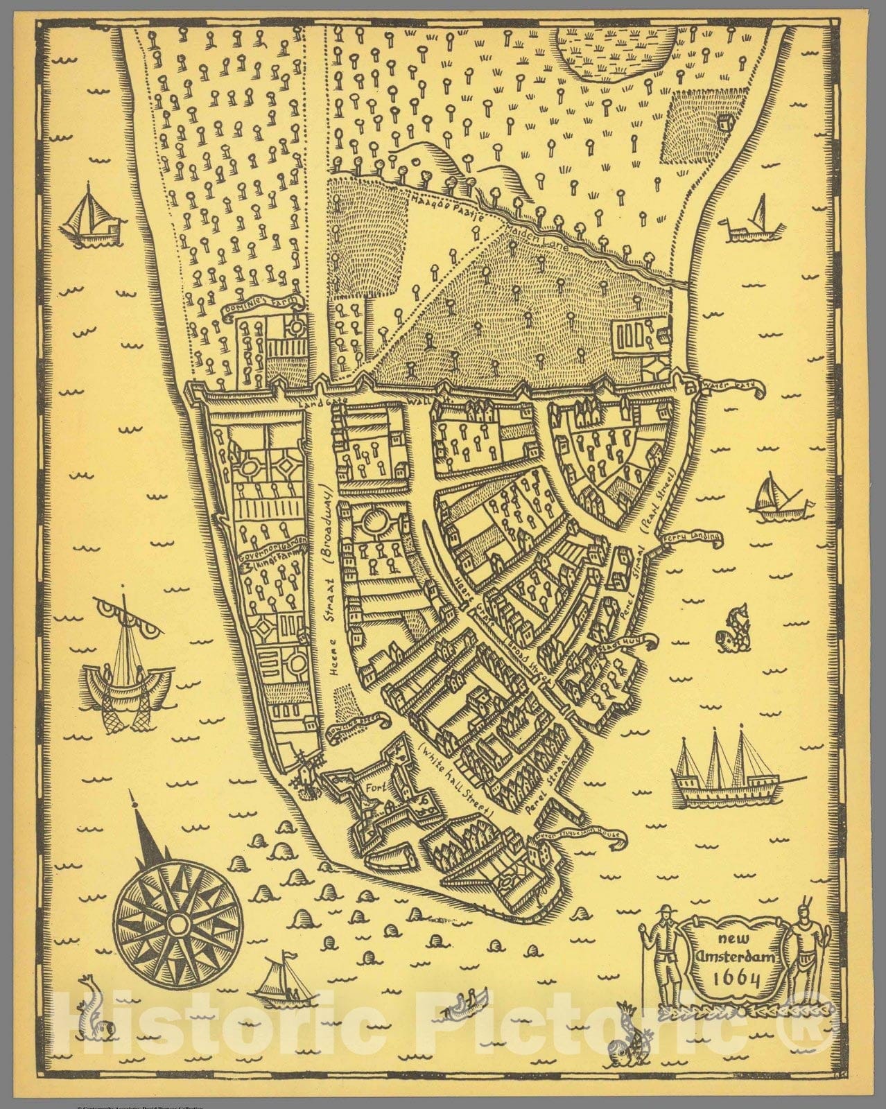 Historic Map - New Amsterdam 1664. Manhattan, New York City. 1926 - Vi ...