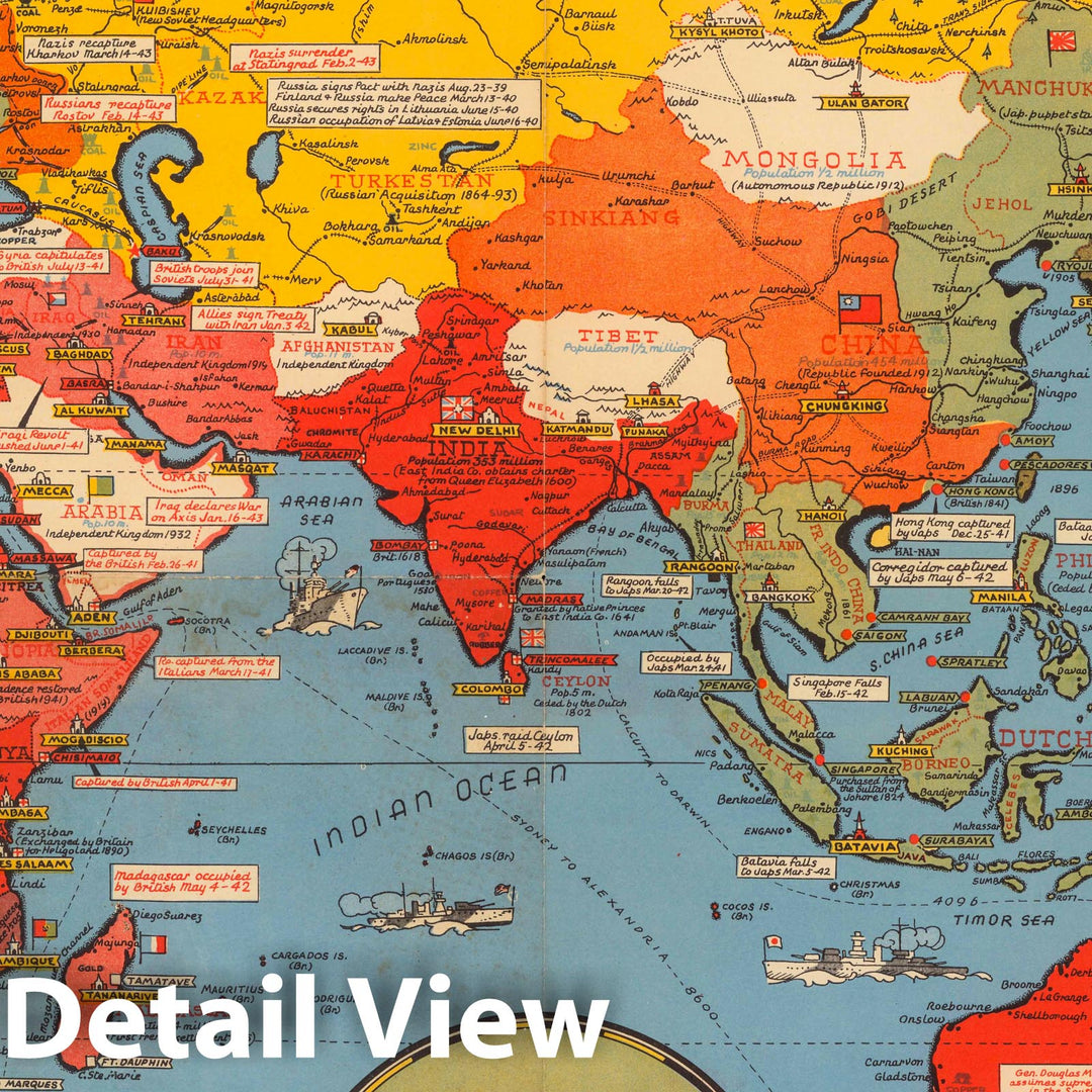 Historic Map : Map of the World War Fronts Dated Events. 5th Edition ...