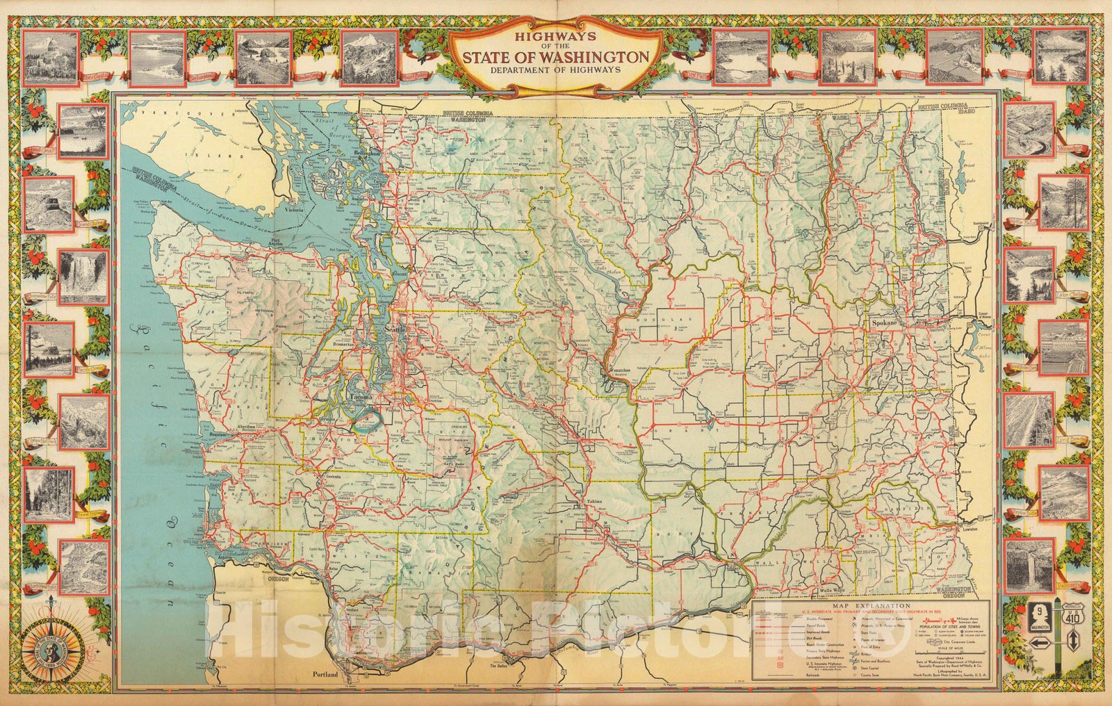 Historic Map : Highways of the State of Washington, Department of High ...