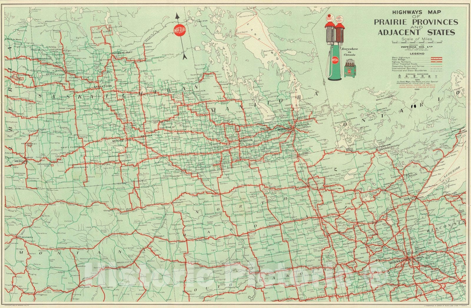 Historic Map : Highways Map of Prairie Provinces and Adjacent States ...