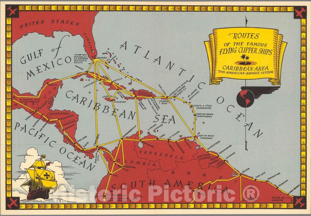 Historic Map : Pocket Map, Routes of the famous flying Clipper ships 1 ...