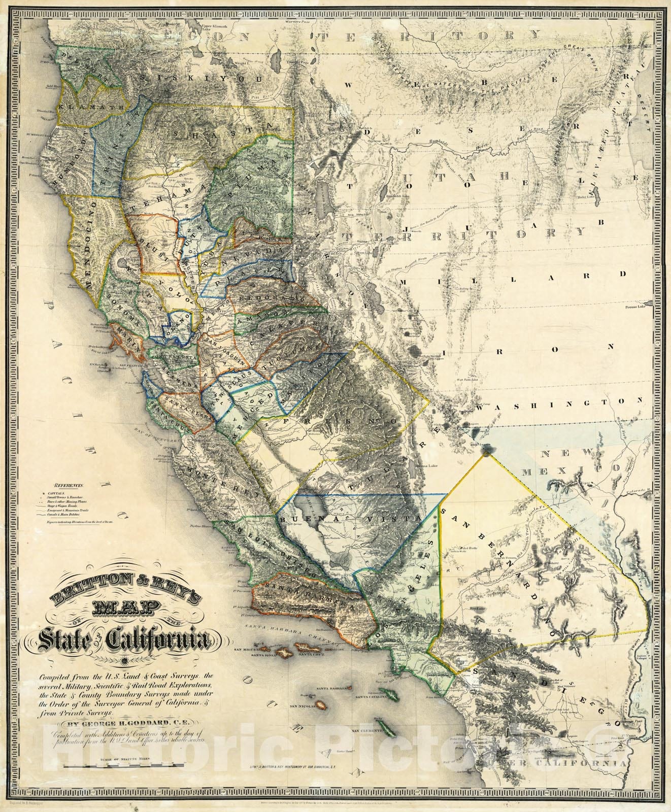 Historic Map - Britton & Rey's Map of The State of California, 1857 ...
