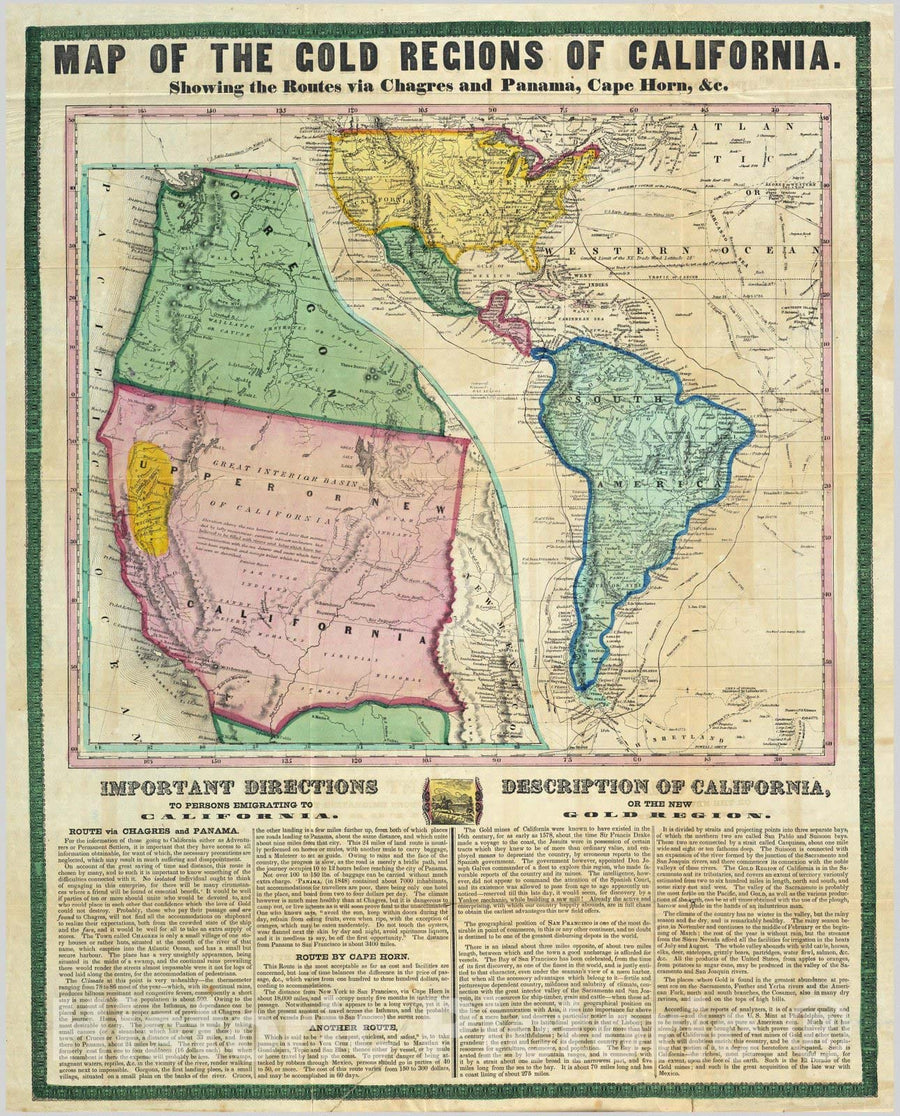 Historic Map : Map of the Gold Regions of California, Showing the Rout ...