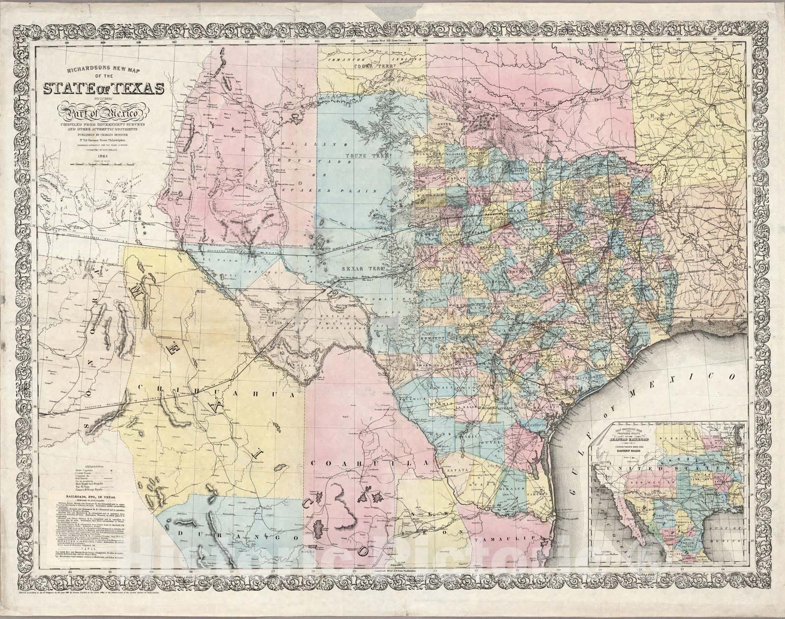 Historic Map : Richardson's New Map of The State of Texas, 1861 - Vint ...