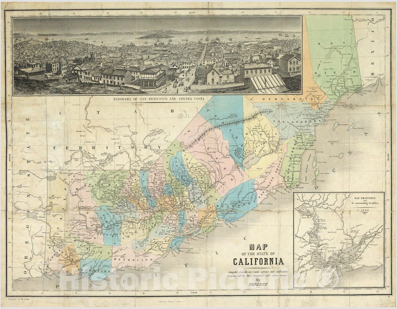Historic Map : Map of the State of California, 1860 - Vintage Wall Art ...