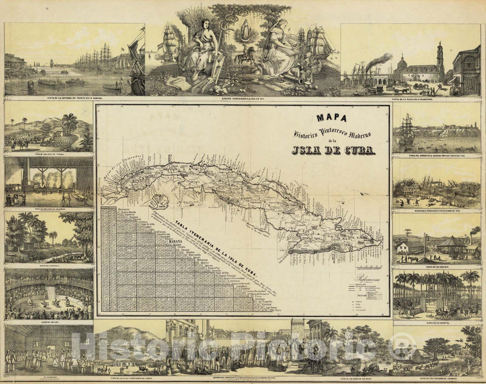 Historic Map : Cuba, Mapa Historico Pintoresca Moderno de al Isla De C ...