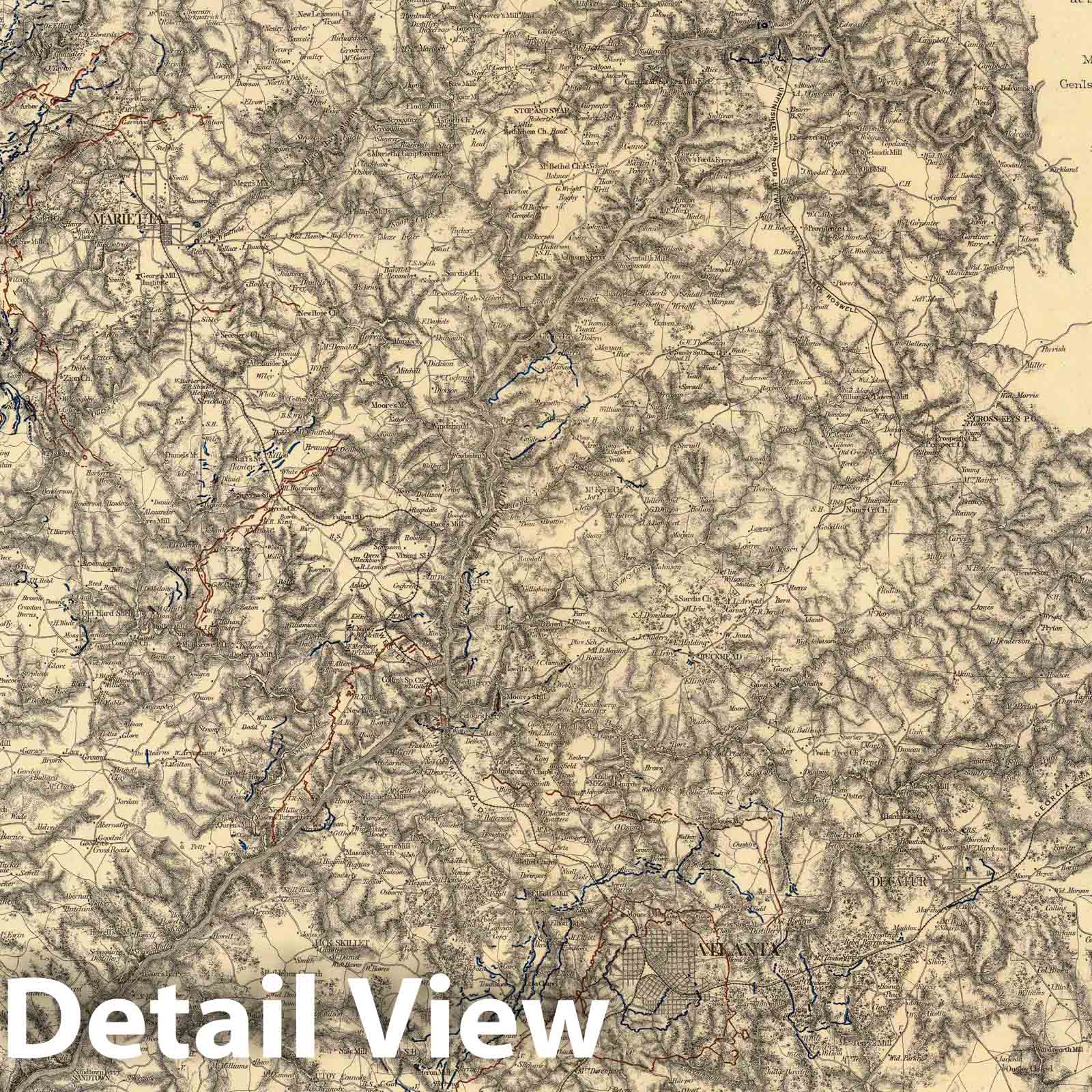 Historic Map : Military Operations of the Atlanta Campaign. 1874 - Vin ...