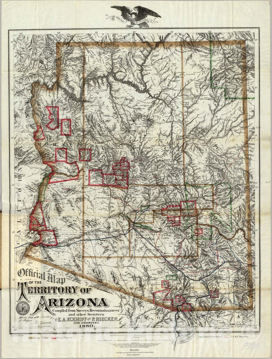 Official Map of The Territory of Arizona, 1880 - Vintage Wall Art ...