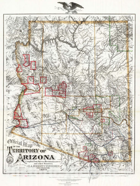 Official Map of The Territory of Arizona, 1880 - Vintage Wall Art ...