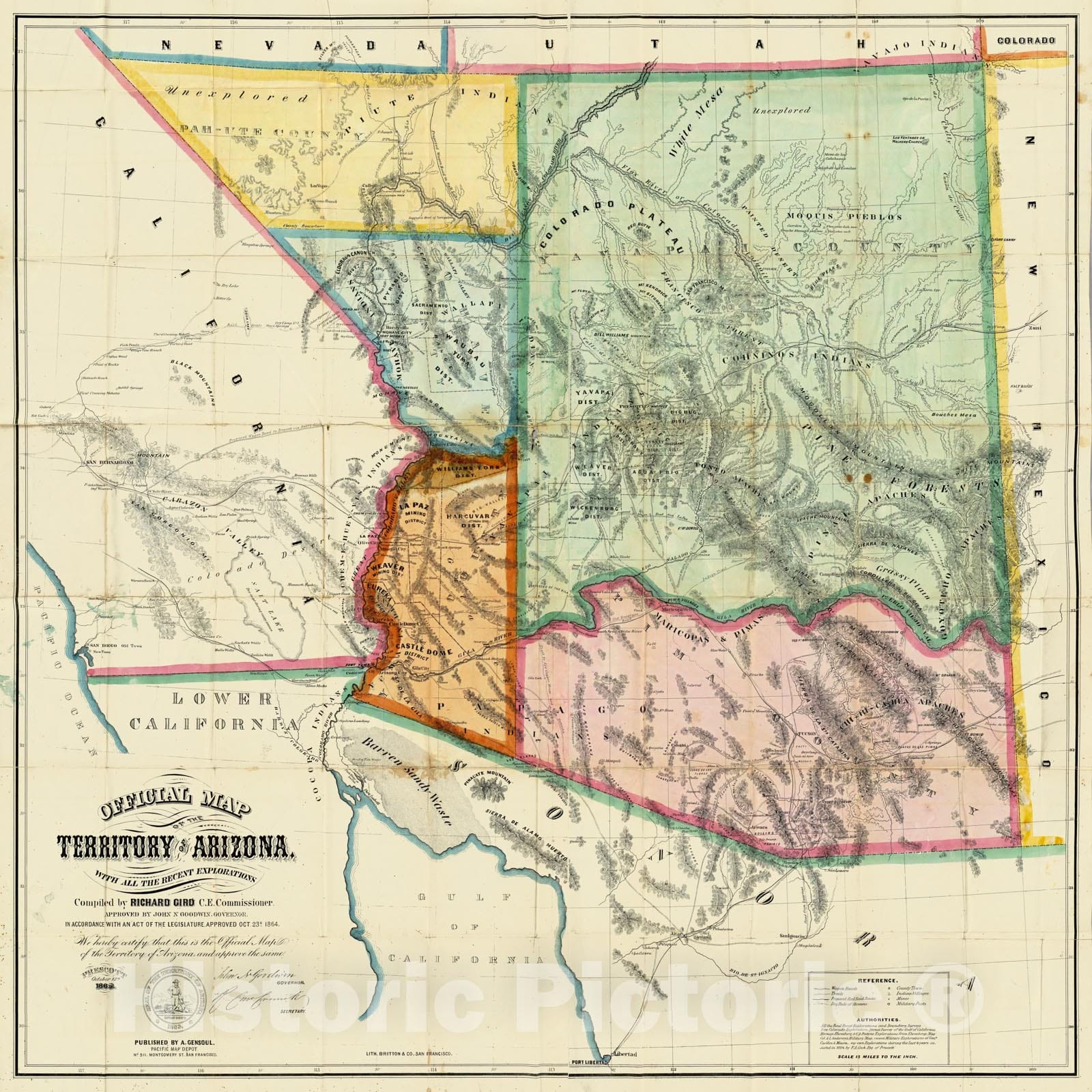 Historic Map : Official Map of The Territory of Arizona, 1865 - Vintag ...