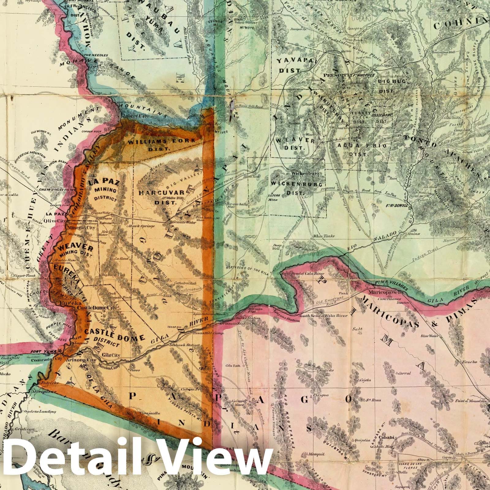 Historic Map : Official Map of The Territory of Arizona, 1865 - Vintag ...