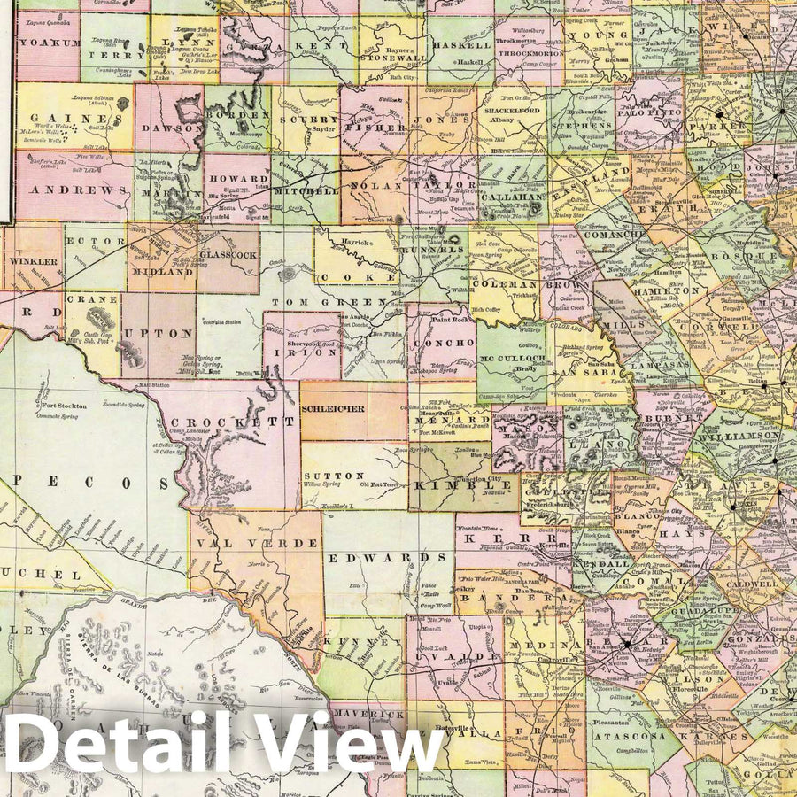 Historic Map - Large Scale County and Railroad Map of Texas, 1891, - V ...
