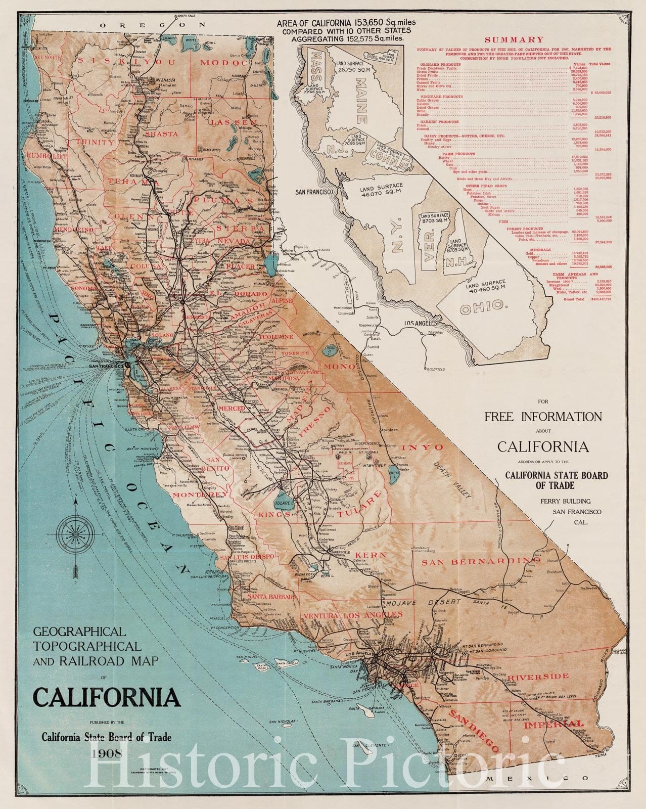Historic Map : Map of California, 1908 - Vintage Wall Art – Historic ...
