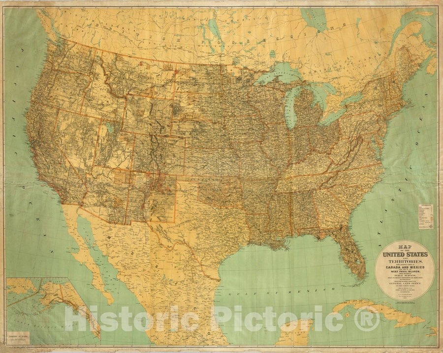 Historic Map : Wall Map, United States and territories. 1890 - Vintage ...