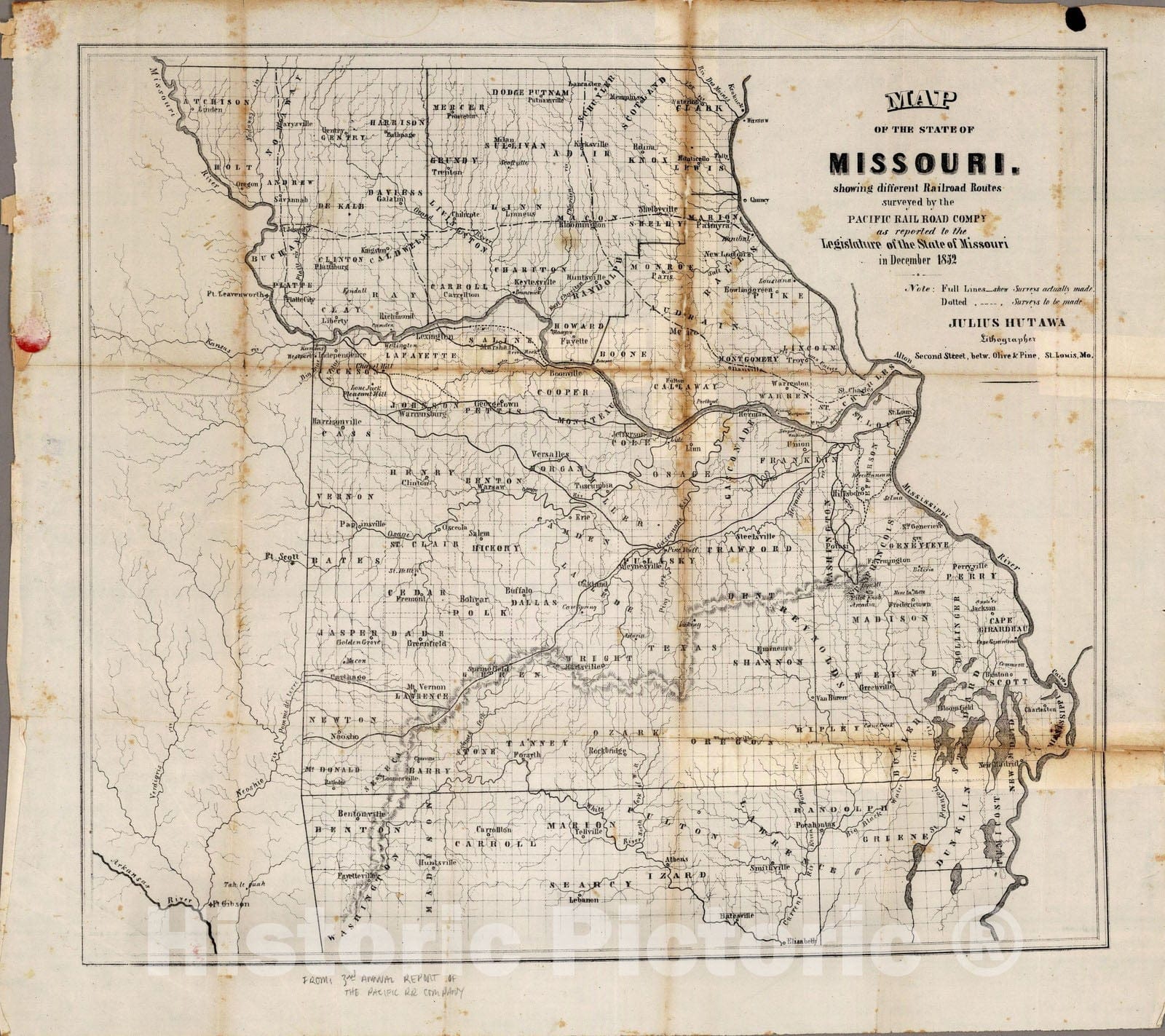Historic Wall Map : Map of The State of Missouri, 1852 - Vintage Wall ...