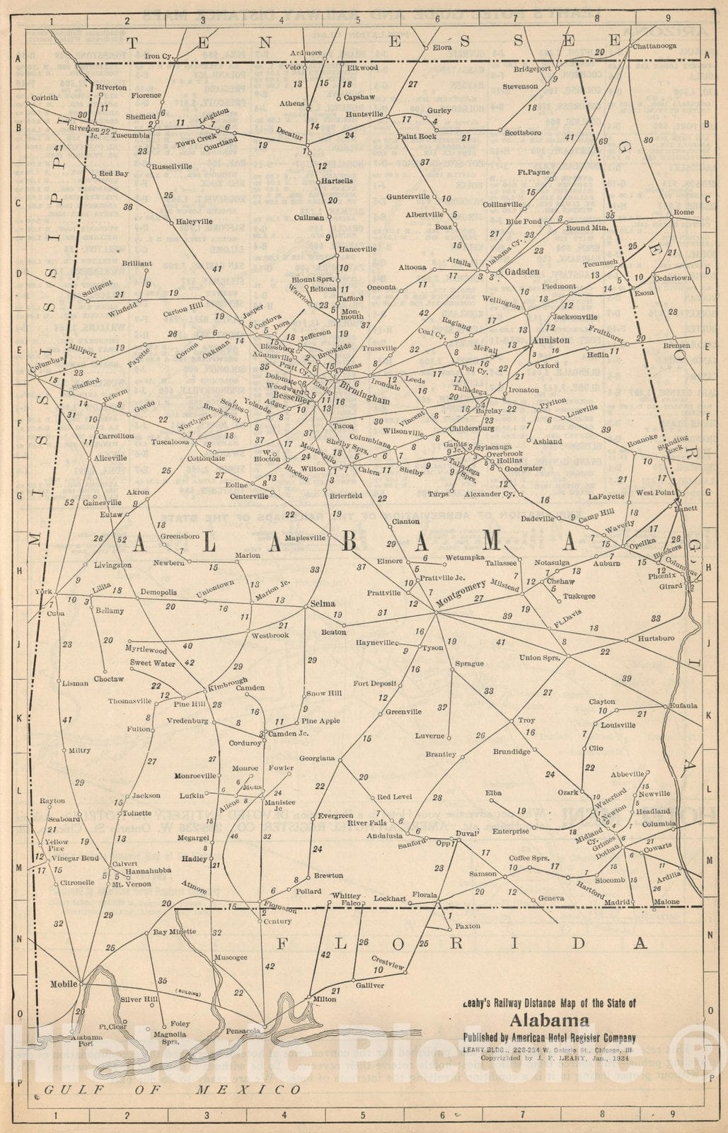 Historic Map : Railway Distance Map of the State of Alabama, 1934 - Vi ...