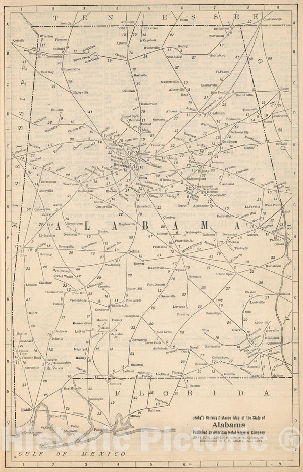 Historic Map : Railway Distance Map of the State of Alabama, 1934 - Vi ...