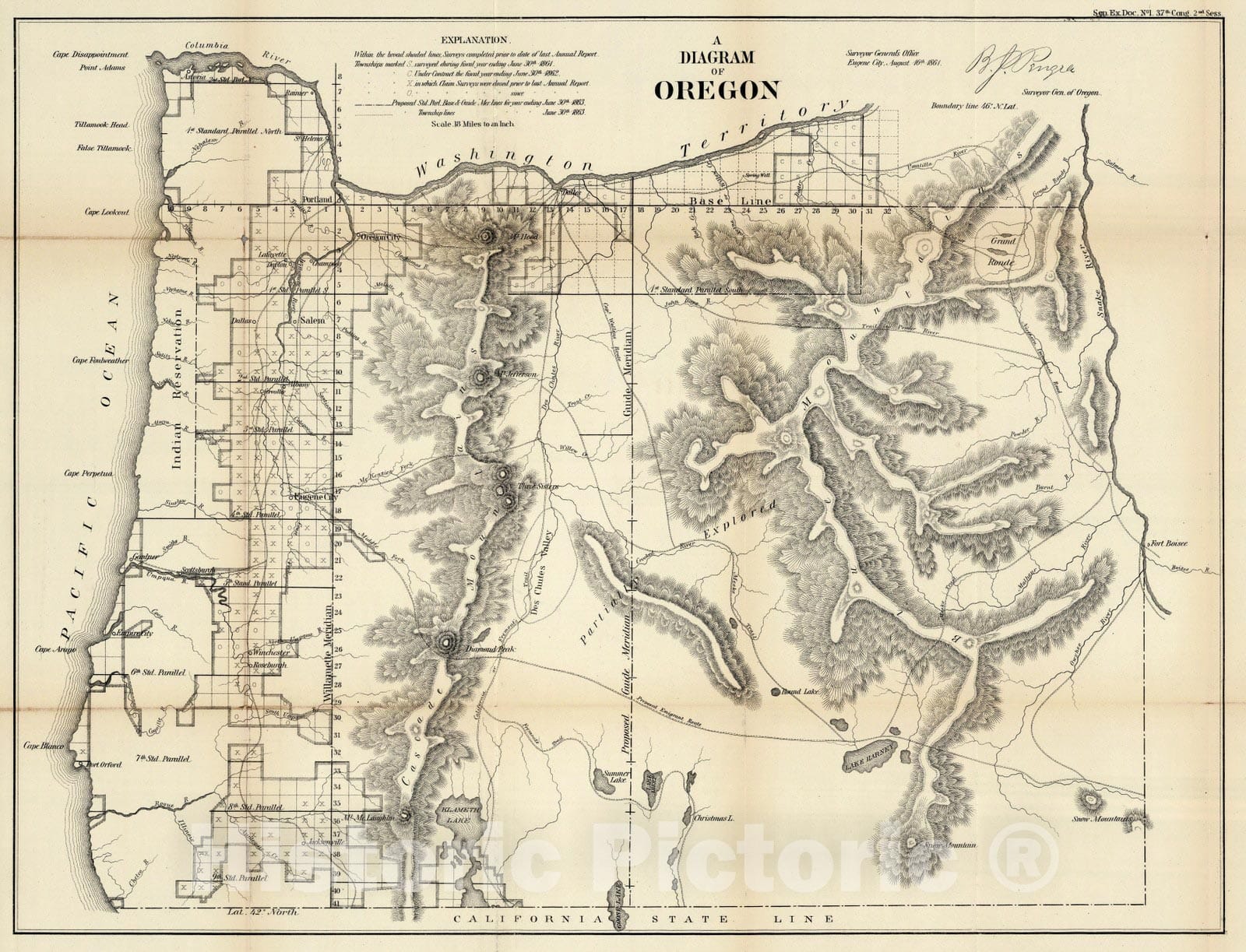 Historic Map : A Diagram of Oregon 1861 - Vintage Wall Art – Historic ...