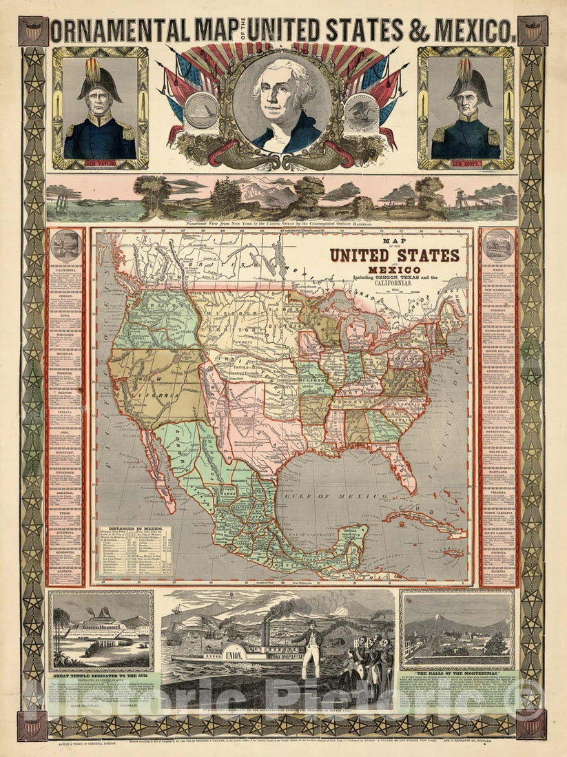United States and Mexico Railroad Map 1848 Print | Historic Pictoric