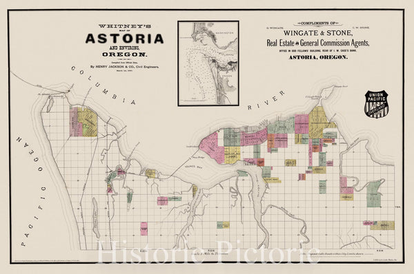 Historic Map : Map of Astoria And Environs, Oregon, 1890 - Vintage Wal ...