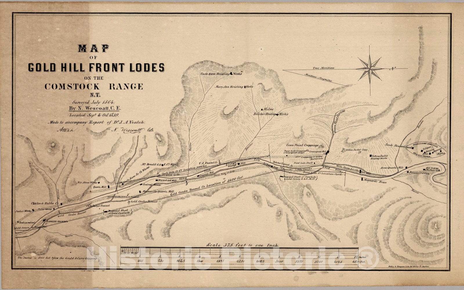 Historic Map : Map of Gold Hill Front Lodes On The Comstock Range, 186 ...