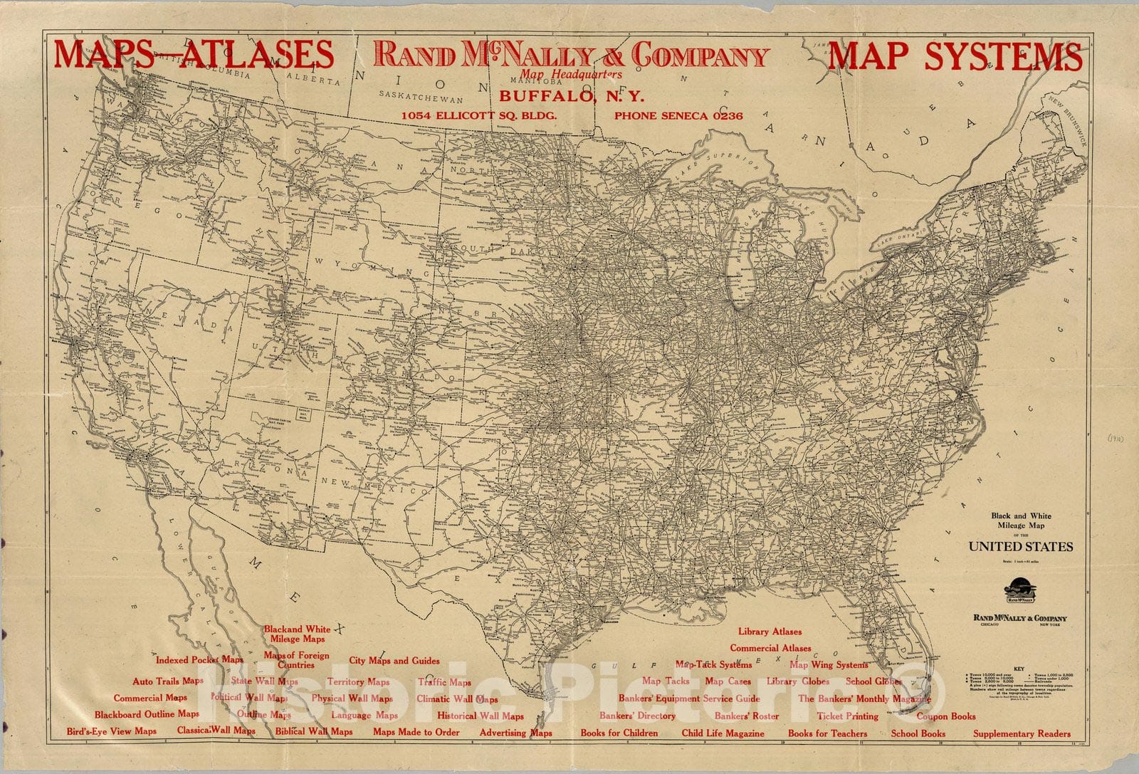 Historic Wall Map : Mileage Map of The United States, 1910 - Vintage W ...