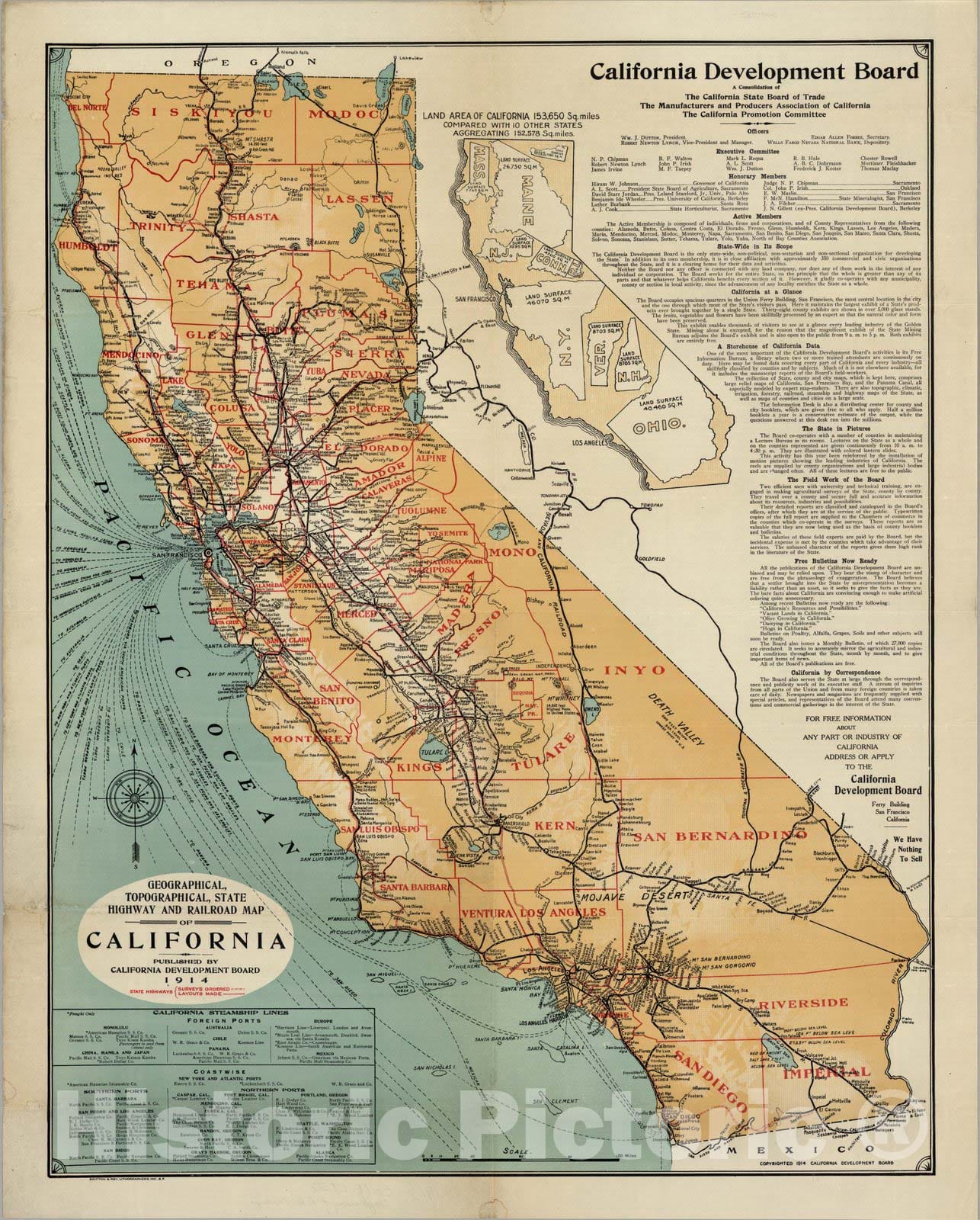 Historic Map : California Highway And Railroad Map, 1914 - Vintage Wal ...