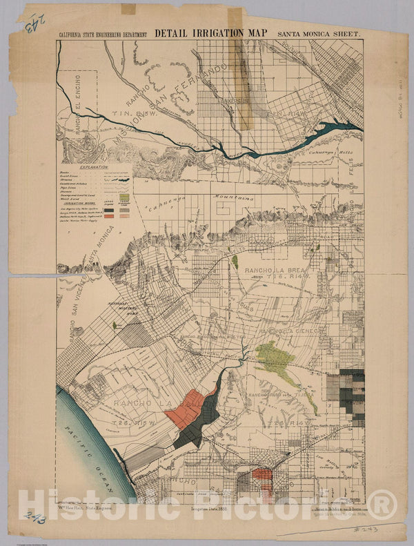 Historic Wall Map : Santa Monica. Detail Irrigation Map, 1888 - Vintag ...