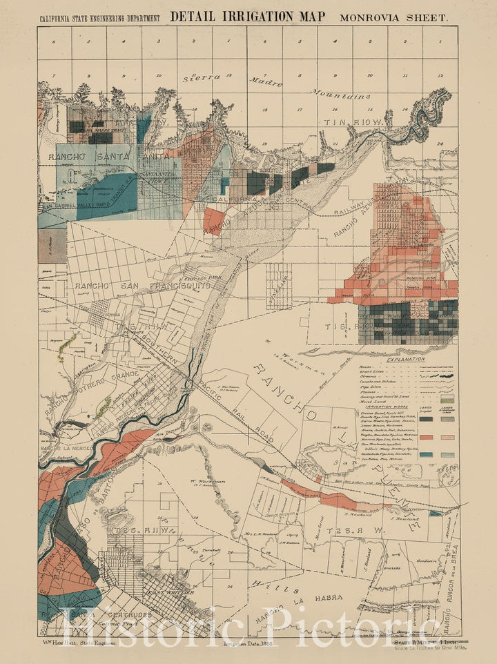 Historic Map : Monrovia. Detail Irrigation Map, 1888 - Vintage Wall Ar ...