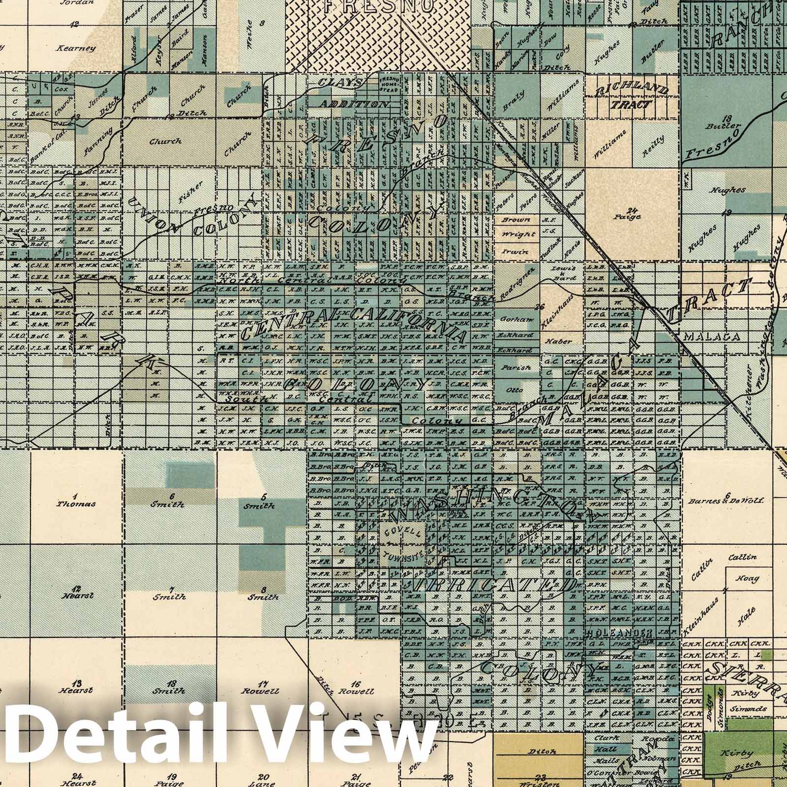 Historic Map : Fresno Sheet. Detail Irrigation Map, 1885 - Vintage Wal ...