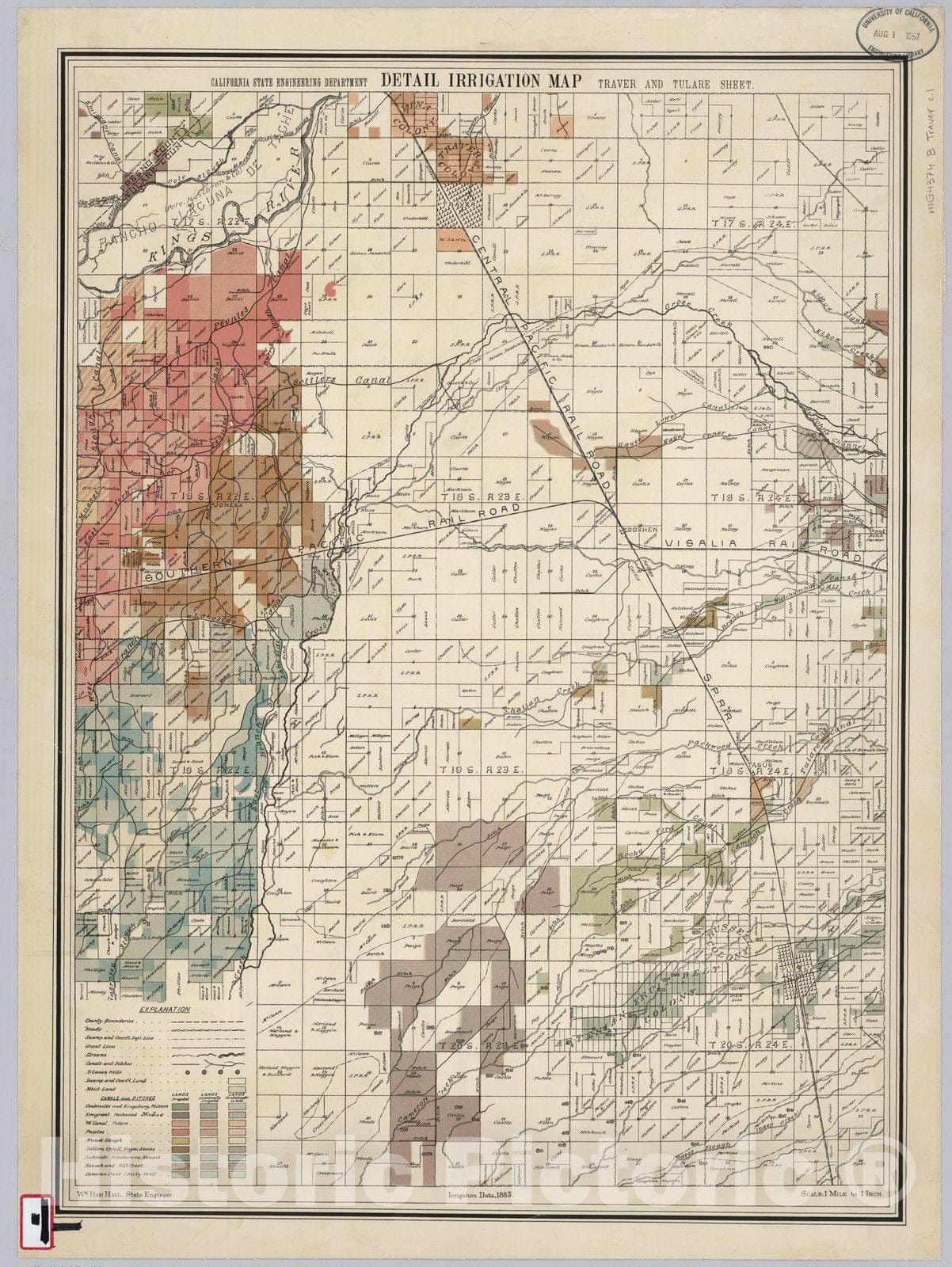 Historic Map : Traver and Tulare Sheet. Detail Irrigation Map, 1885 ...