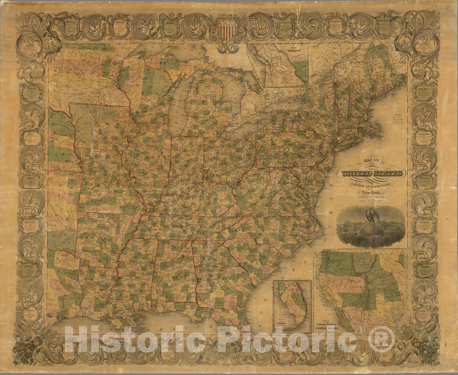 Historic Wall Map : Map of the United States, 1851 - Vintage Wall Art ...