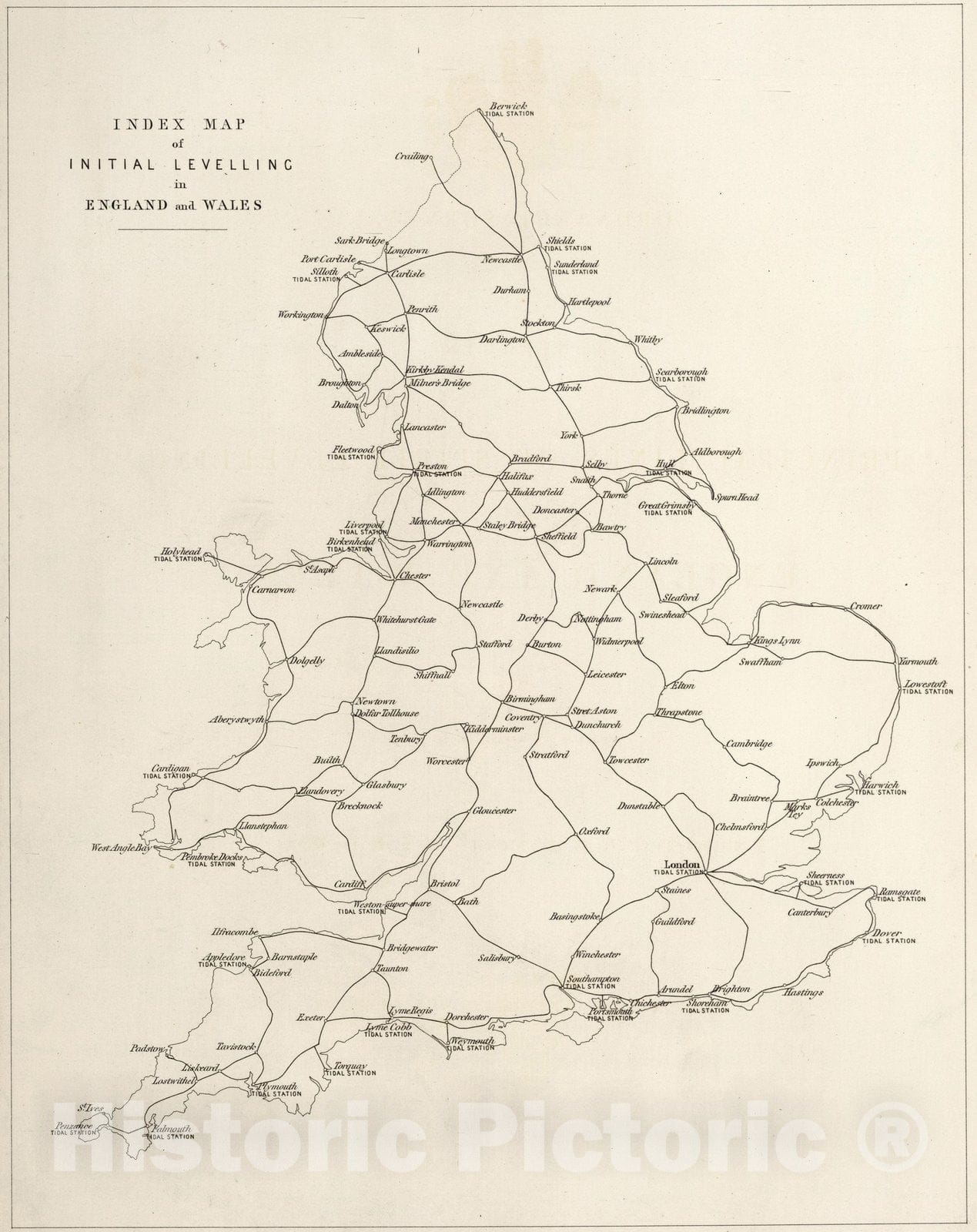 Historic Map : Index map of initial levelling in England and Wales, 18 ...