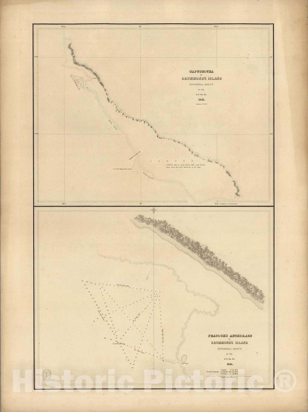 Historic Map : Kitibati, (Tabiteuea) Island, Peacock's Anchorage, Kiti ...