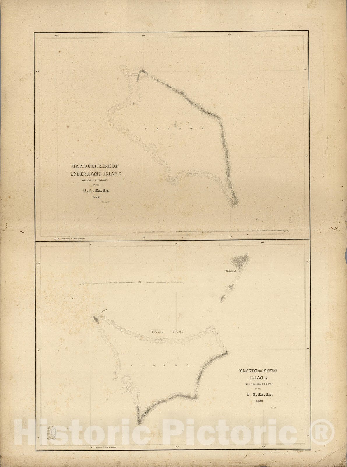 Historic Map : Kiribati, (Nonouti) Island, Makin Island, (Butaritai) A ...