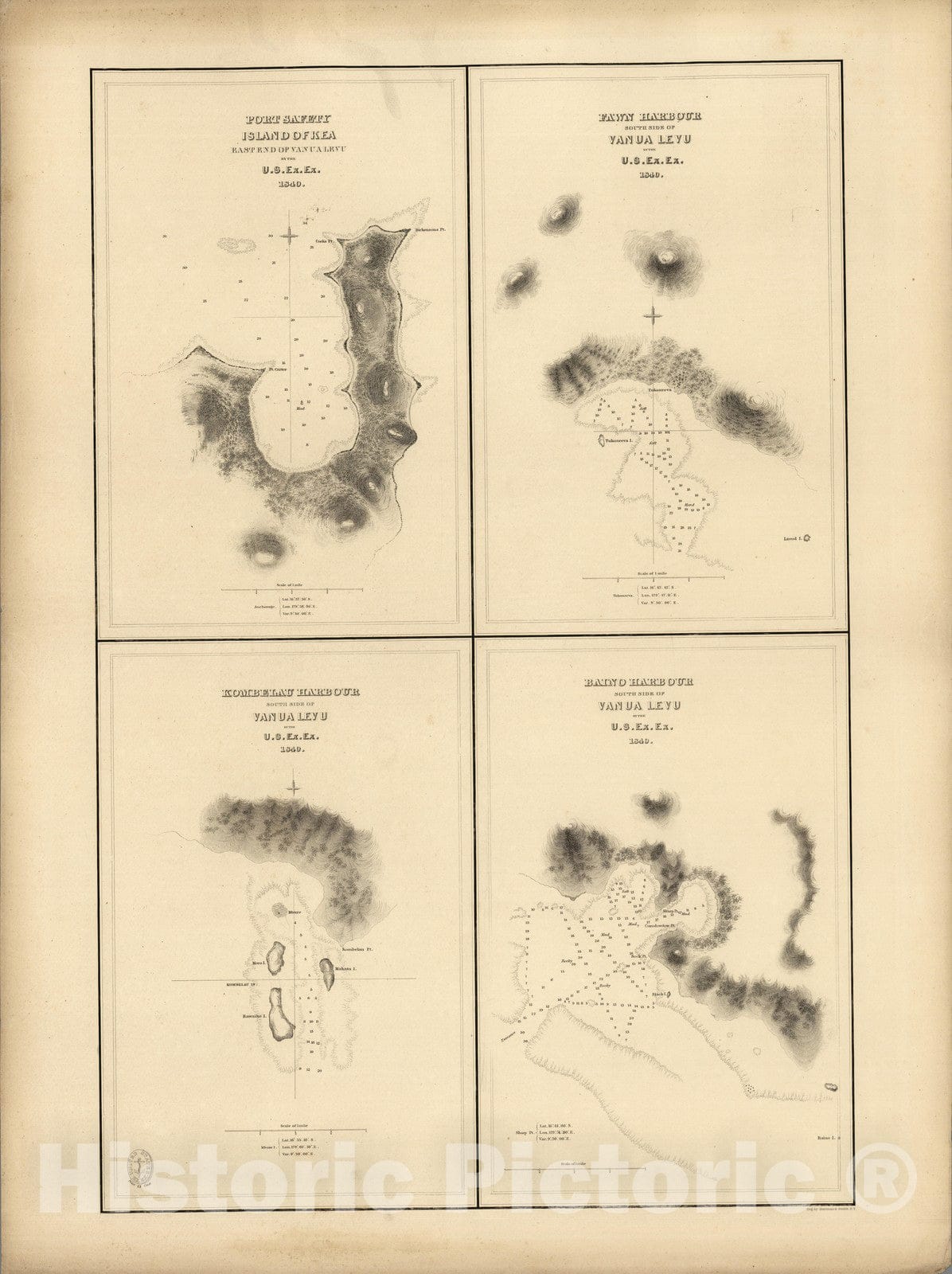 Historic Wall Map : Fiji, Port Safety, Island of Kea (Kioa); Fawn Harb ...