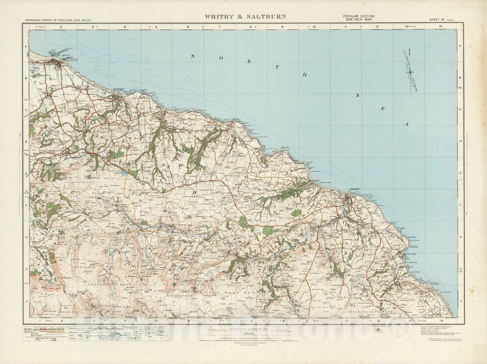 Historic Map : Sheet 16. Whitby & Saltburn. 1920 - Vintage Wall Art ...