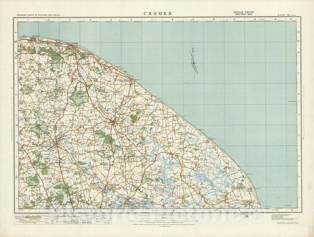 Historic Map : Sheet 58. Cromer. 1920 - Vintage Wall Art – Historic ...