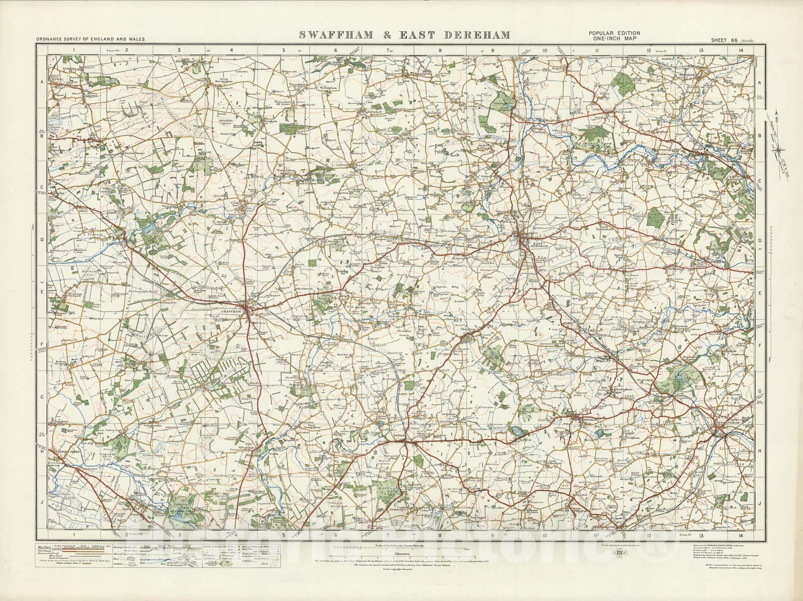 Historic Wall Map : Sheet 66. Swaffham & East Dereham. 1920 - Vintage ...