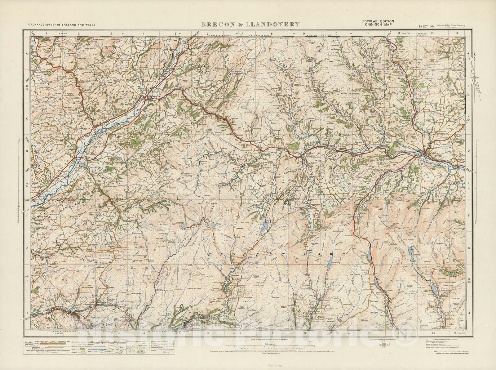 Historic Map : Sheet 90. Brecon & Llandovery. 1920 - Vintage Wall Art ...
