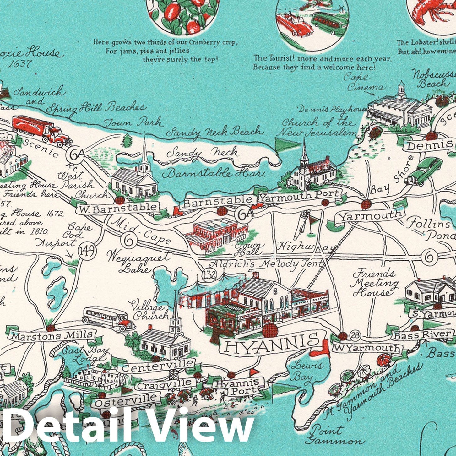 Historic Map - A Picture Chart of Cape Cod, Martha's Vinyard and Nantu ...