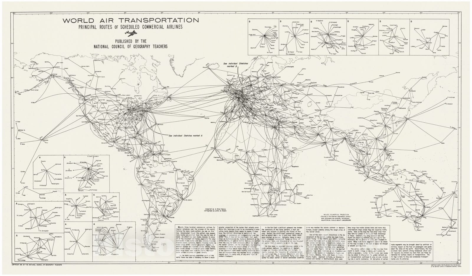 Historic Map - World Air Transportation, Principal Routes of Scheduled ...