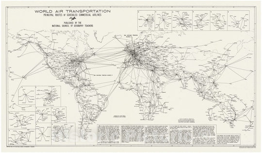 Historic Map - World Air Transportation, Principal Routes of Scheduled ...