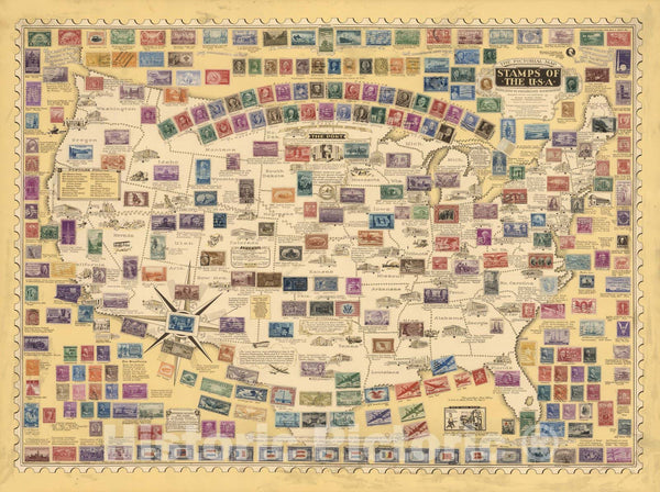 Historic Map : The Pictorial Map, Stamps of the U.S.A, 1947 - Vintage ...