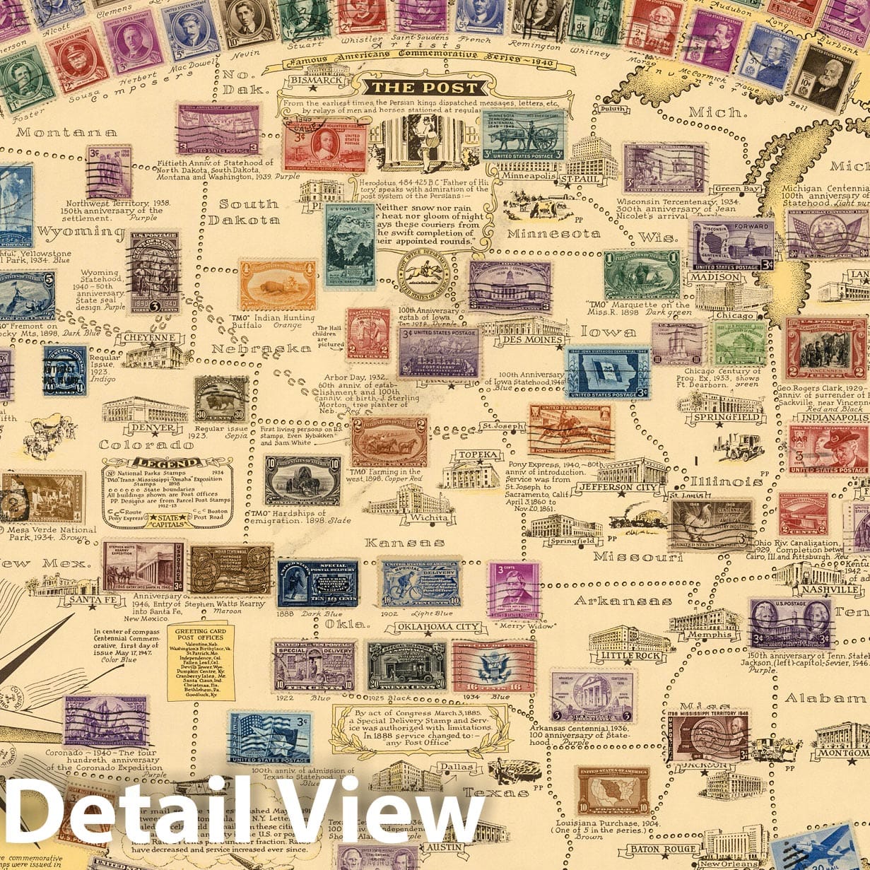 Historic Map : The Pictorial Map, Stamps of the U.S.A, 1947 - Vintage ...