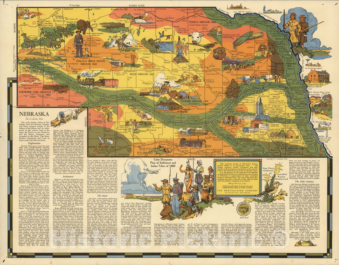 Historic Map : Nebraska, the Cornhusker State 1939 - Vintage Wall Art ...