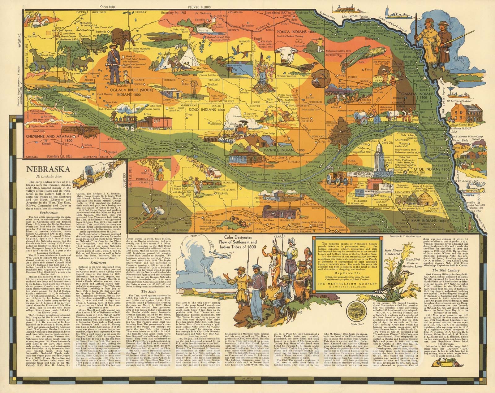 Historic Map : Nebraska, the Cornhusker State 1939 - Vintage Wall Art ...