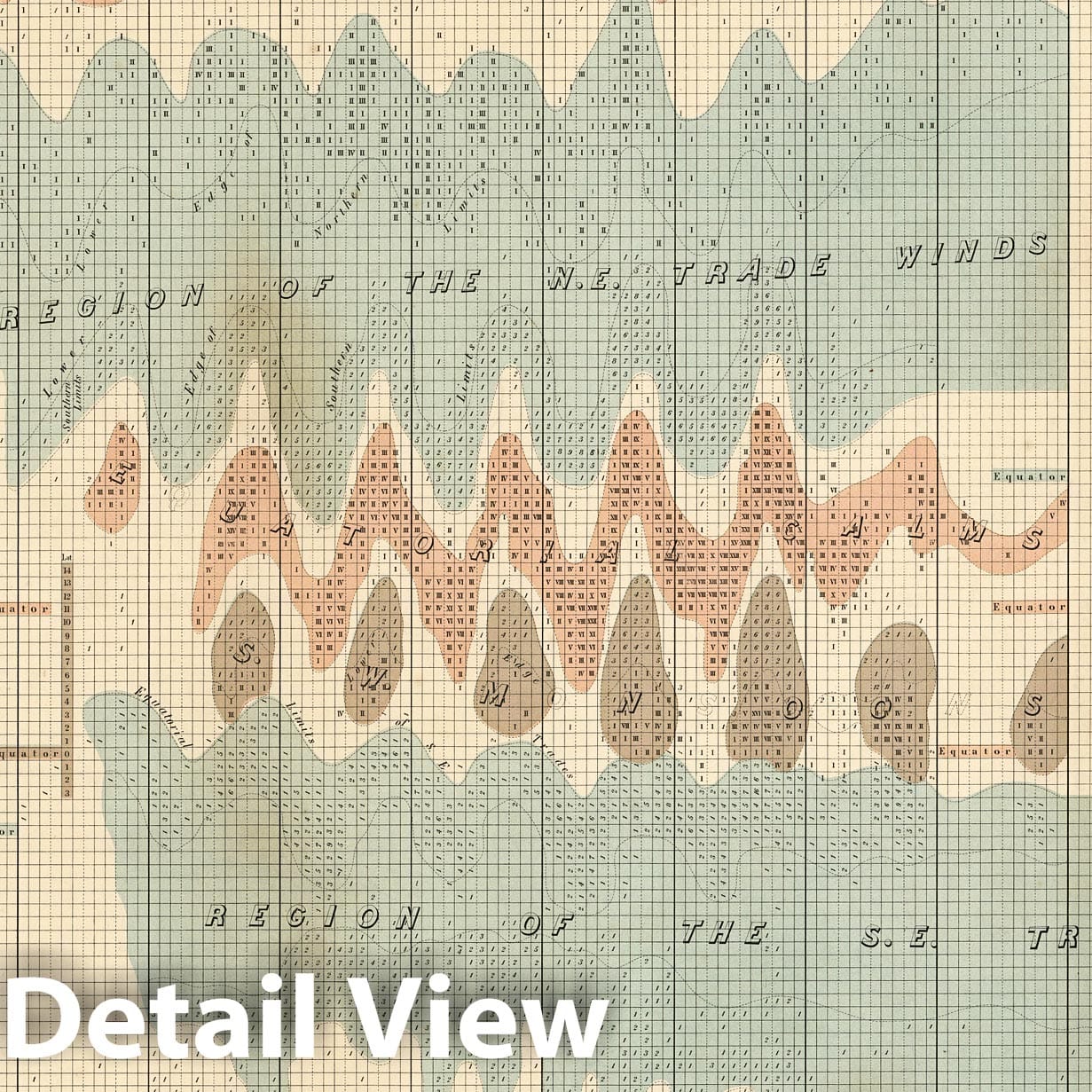 Historic Wall Map : Chart, Trade wind chart of the Atlantic Ocean. M.F ...
